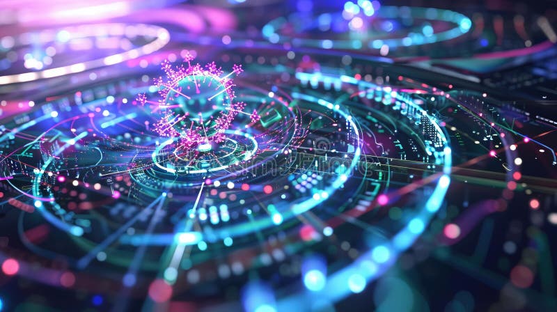 Illustration 3D Model Quantum Computing Network with Qubits and ...