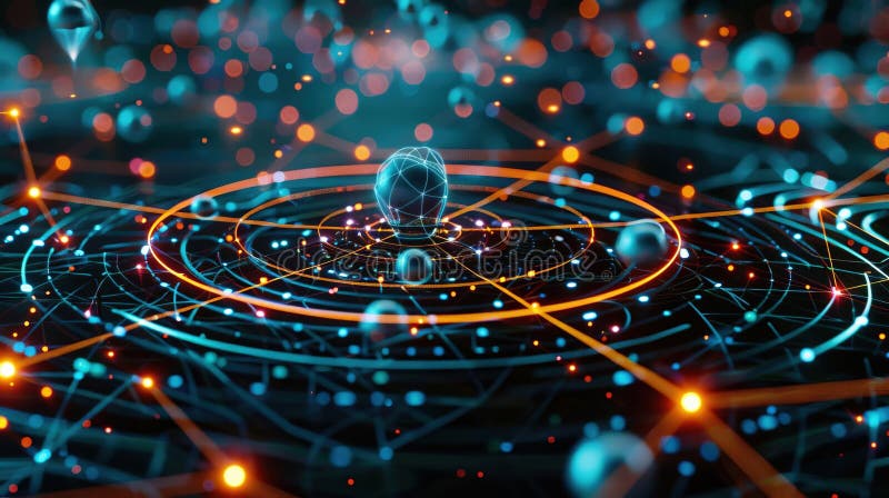 Illustration 3D Model Quantum Computing Network with Qubits and ...