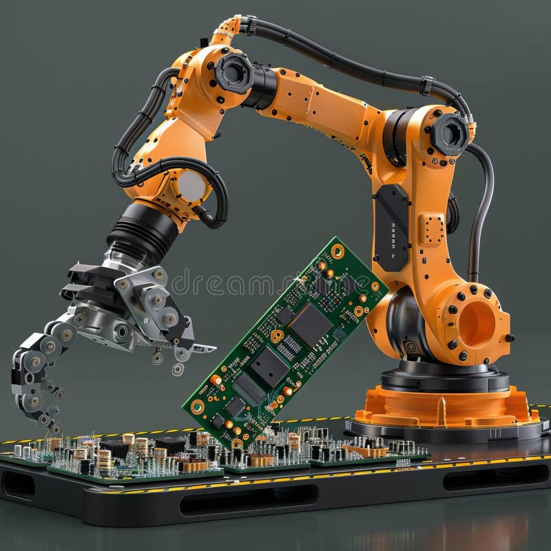 Illustration 3D Model Robot Arm Assembling Intricate Circuitry ...
