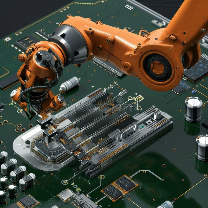 Illustration 3D Model Robot Arm Assembling Intricate Circuitry ...