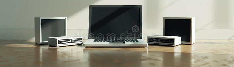 Illustration 3D Model Simple Icon with Basic Shapes Forming a Computer ...