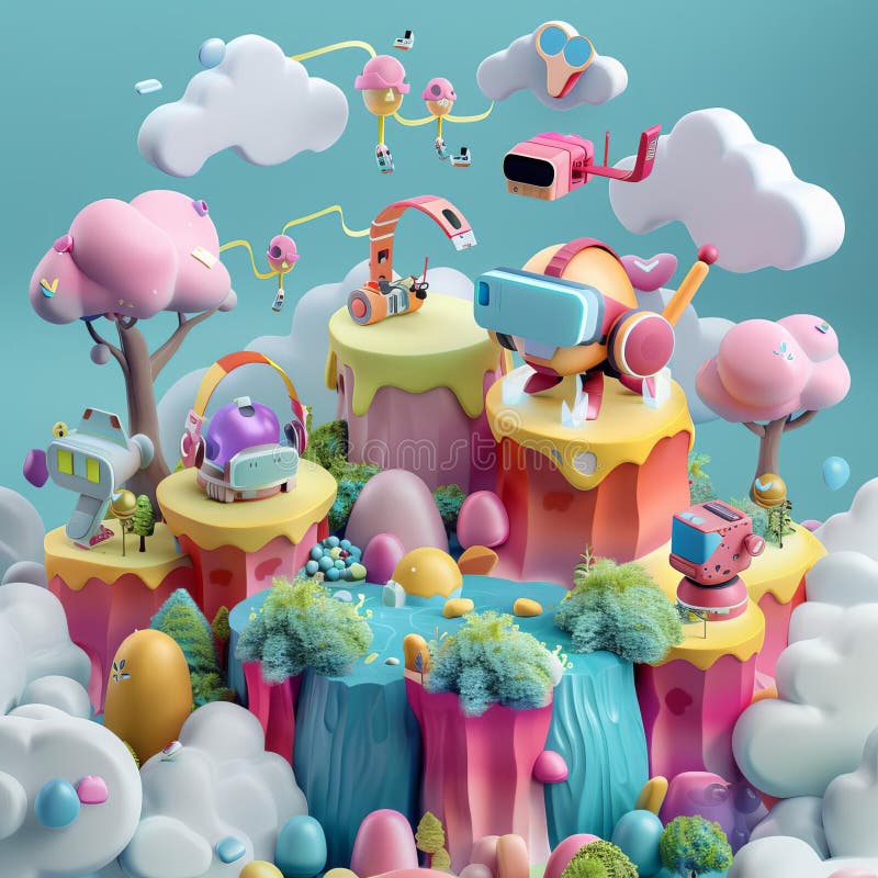 Illustration 3D Model Virtual Reality Gaming Environment with ...