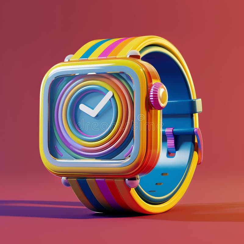 41 Illustration of a 3D Model of a Watch Icon in Vibrant Colors Stock ...
