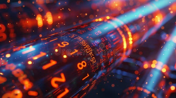 Illustration in 3D of an Optical Fiber Cable with Binary Codes. Stock ...