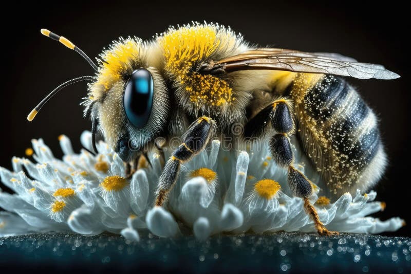 Illustration, 3d Realistic Bee Sitting on a Flower Eating Close Up ...