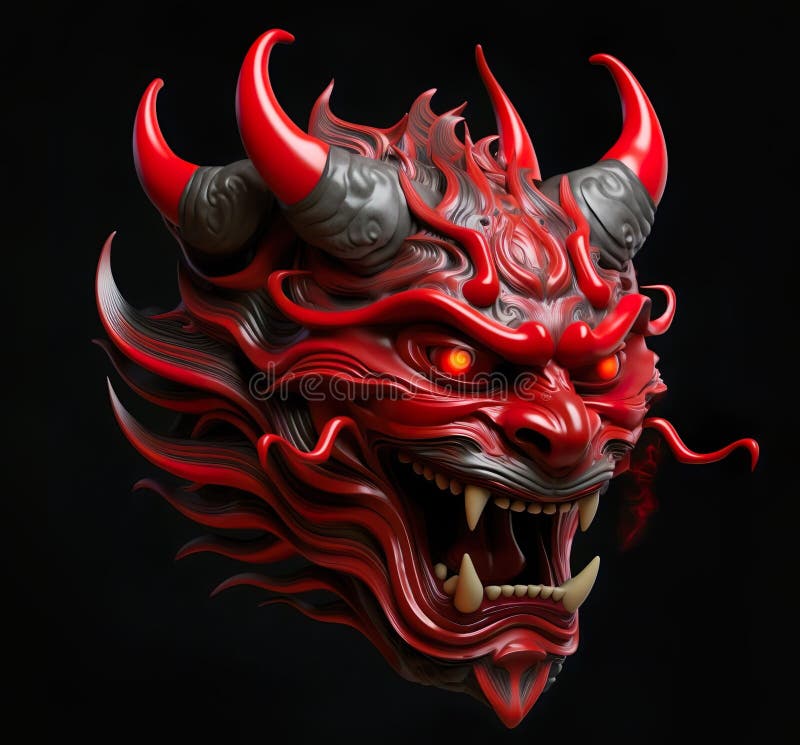 Illustration 3d of Red Demon with Horn Stock Illustration ...