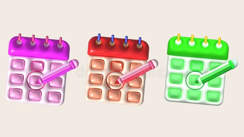 Illustration 3d. Reminder Calendar Pen Writing Icon Stock Illustration ...