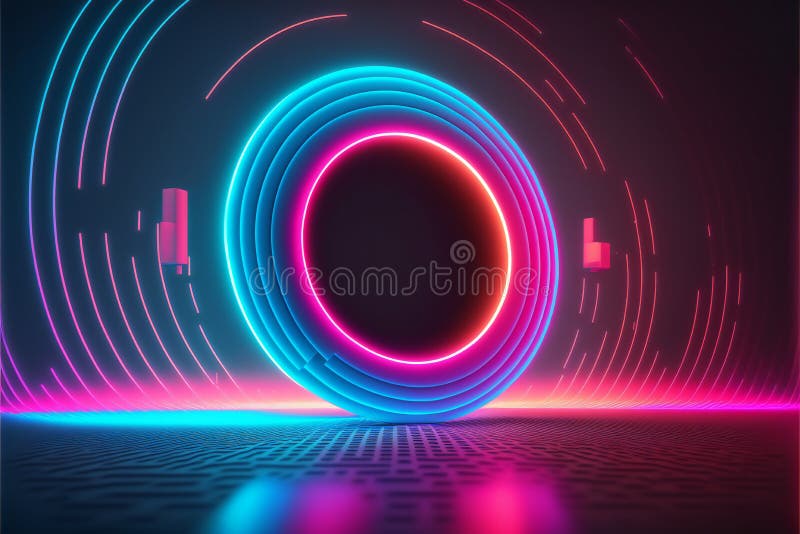 3d Render Abstract Background Round Screen Ring, Digital Illustration ...