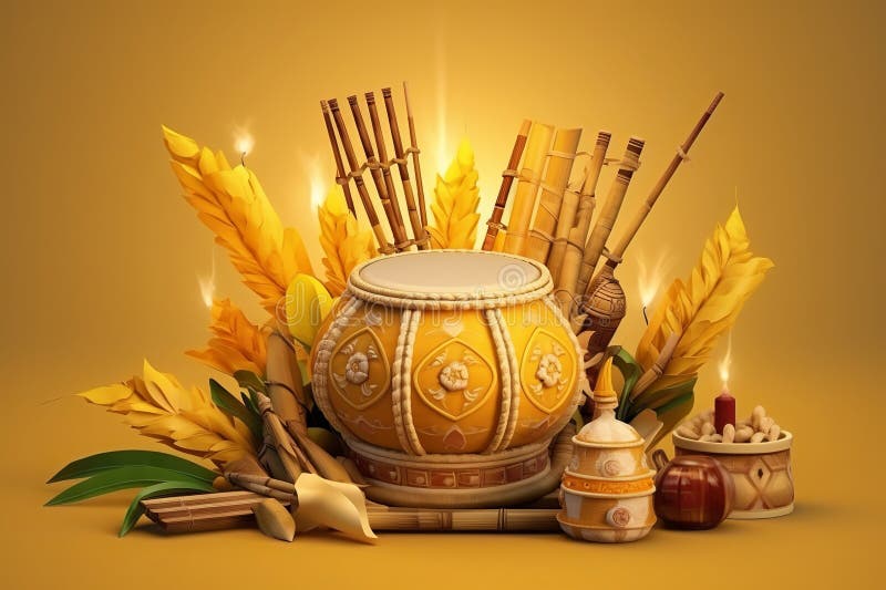 Illustration of 3D Render of Lohri Festival Elements As Bonfire ...