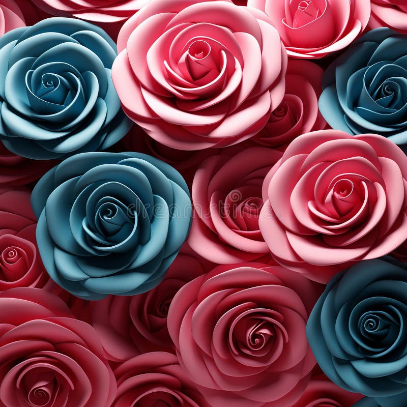 Illustration of 3d Rose Flower Pattern Background, Generative Ai Stock ...