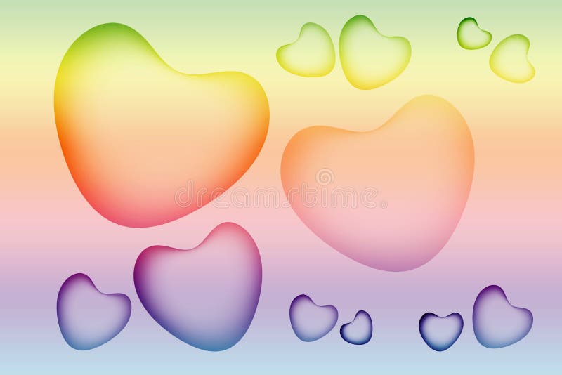 Illustration of Various Sized Hearts on Gradient Pastel Rainbow Color ...