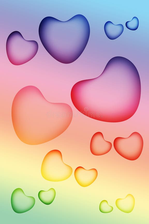 Illustration of 3D Various Sized Hearts on Gradient Rainbow Color Stock ...