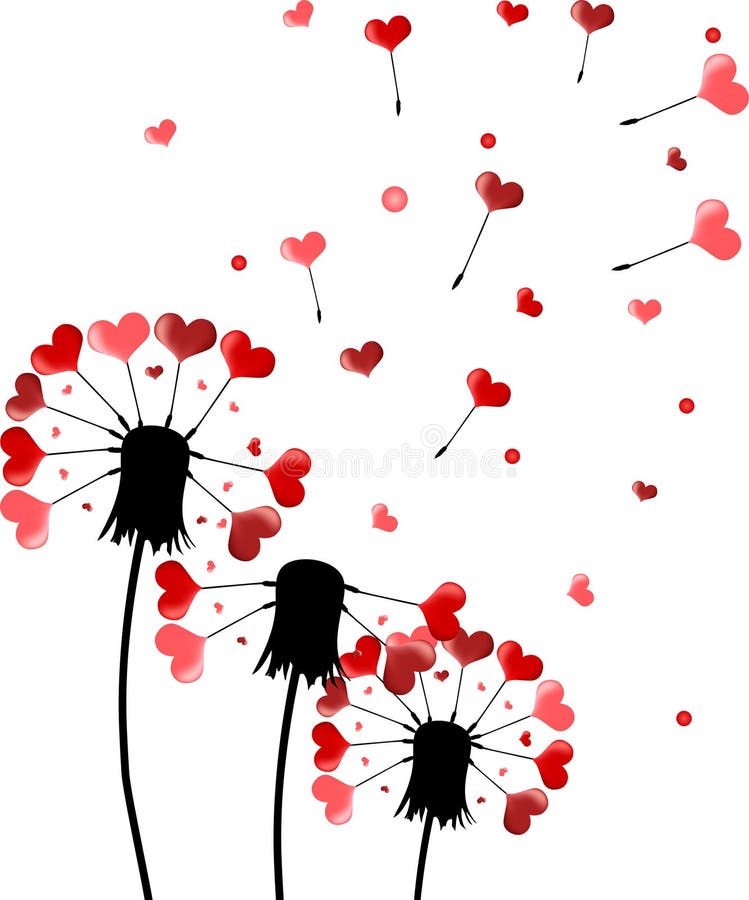 Dandelion with hearts. stock vector. Illustration of symbol - 91233550