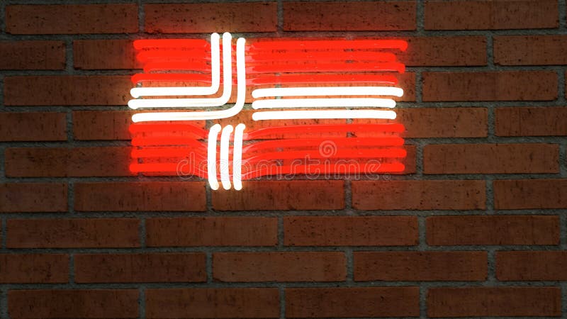 Illustration of the Danish Flag As a Neon Sign on a Brick Wall Facade ...