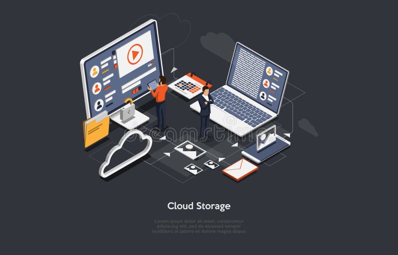 Illustration on Dark Background. Data Cloud Storage Concept Stock ...
