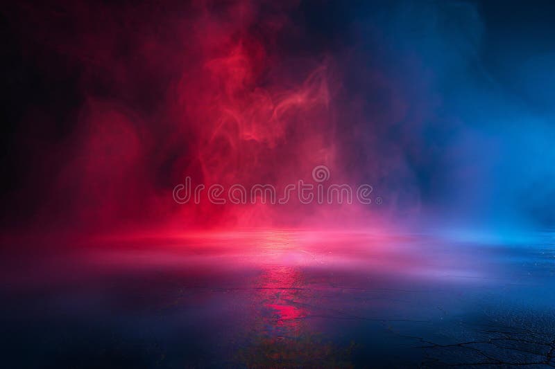 Dark Background, Red and Blue Gradient Light on the Ground, Glowing ...