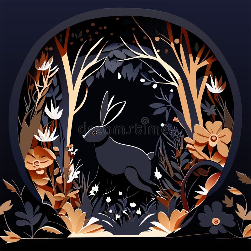 Illustration of a Dark Background with a Silhouette of a Rabbit in the ...