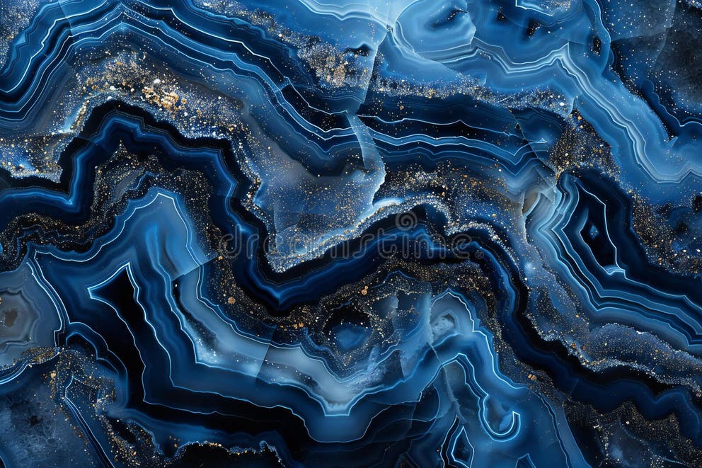 A Dark Blue Agate Surface with Silver Veins, Creating an Abstract ...