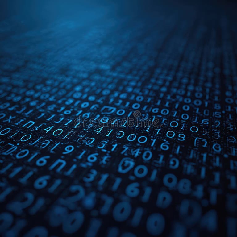 Illustration Dark Blue Background with Binary Code Pattern. Digital Binary Numbers, Operators ...