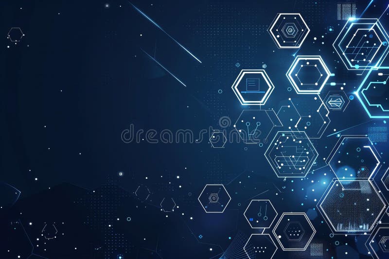 Illustration of Dark Blue Background with White Hexagon Elements and ...