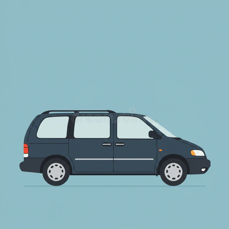 Illustration of a Dark Blue Minivan Set Against a Light Blue Background ...