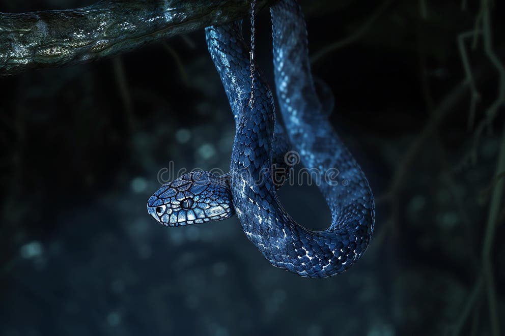 Illustration of a Dark Blue Snake in a Dark Forest Stock Illustration ...