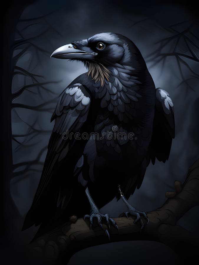 Illustration of a Dark Crow on a Tree Branch, Ai Generated Stock ...