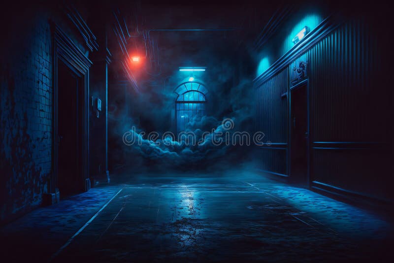 A Dark Empty Street Dark Blue, Digital Illustration Painting Stock ...
