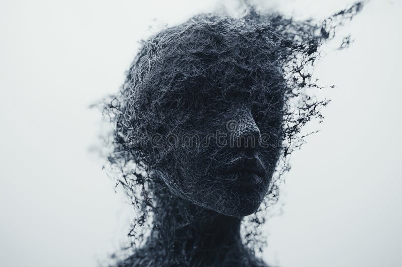 Illustration of a Dark Face Falling Apart. Stock Illustration ...