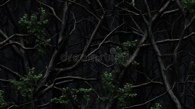Dark Forest with Tree Branches and Leaves Stock Illustration ...