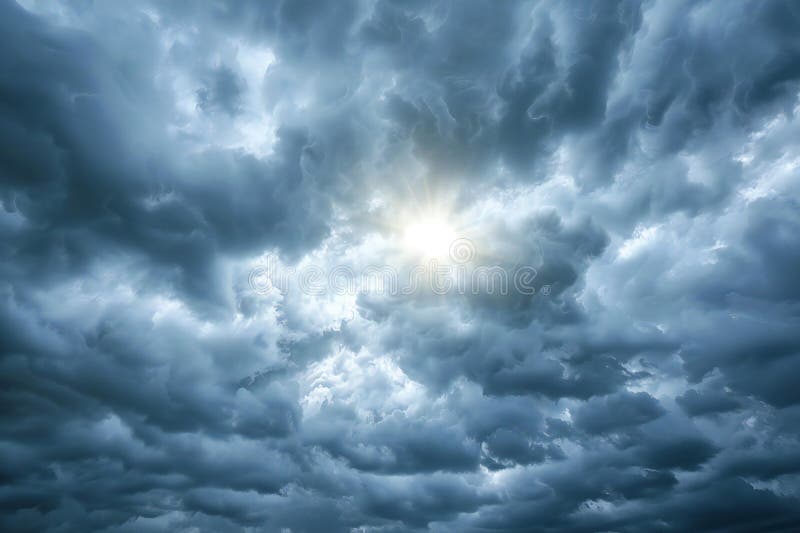 Dark Grey Clouds in the Sky, Stormy Weather, Sun Shining through Stock ...