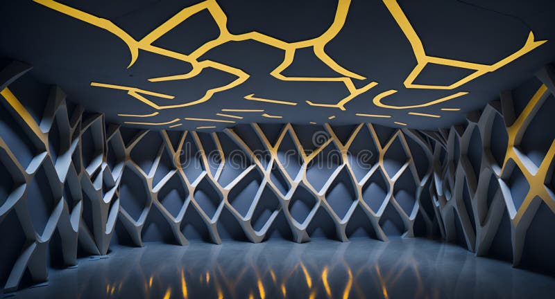 A Black Room with Yellow Lines on the Ceiling Created with Generative ...