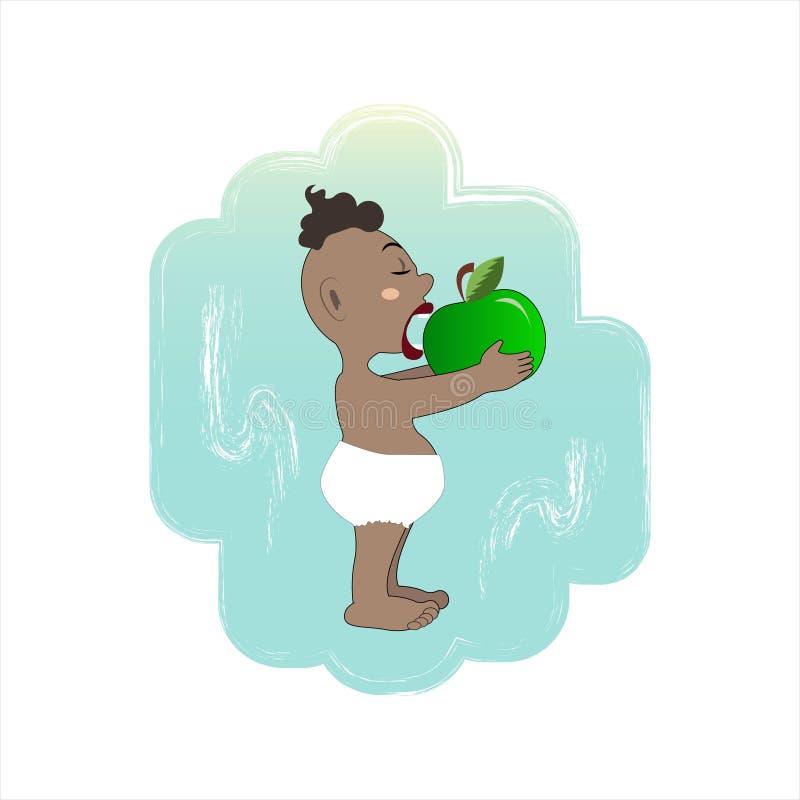 An Illustration of a Dark-skinned Baby Eating an Apple Stock Vector ...