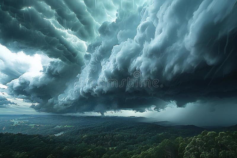 Dark Stormy Clouds with Strong Winds and Rain, Panoramic View. Stock ...