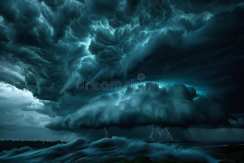 Dark Stormy Sky with Thunder and Lightning, Rain Background Banner ...