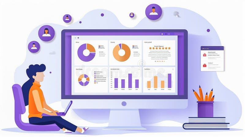 Illustration of Data Analytics Dashboard with User Interaction Stock ...