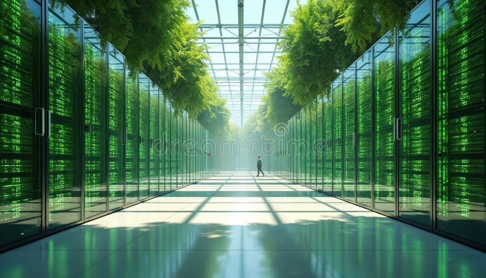 Illustration Data Center with Green Servers. Sustainable Computing for ...