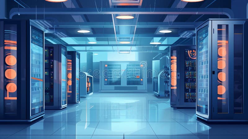 An Illustration of Data Center Room Interior with Server Storages AI ...