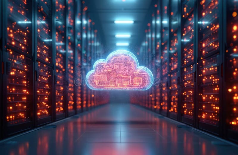 Illustration of Data Center Tech Warehouse with Server Racks and Cloud ...