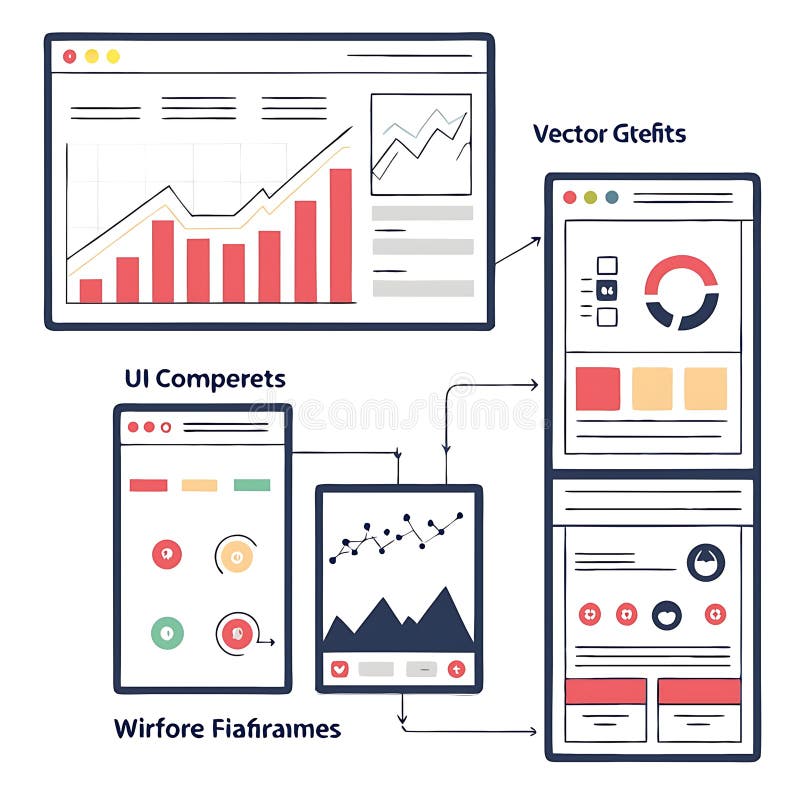 Data Dashboard Wireframe Illustration for UI and Vector Components Stock Illustration ...