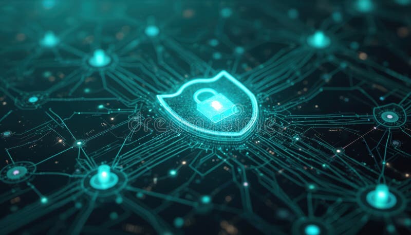 Illustration of Data Flow with Security Lock Shield, Cybersecurity ...