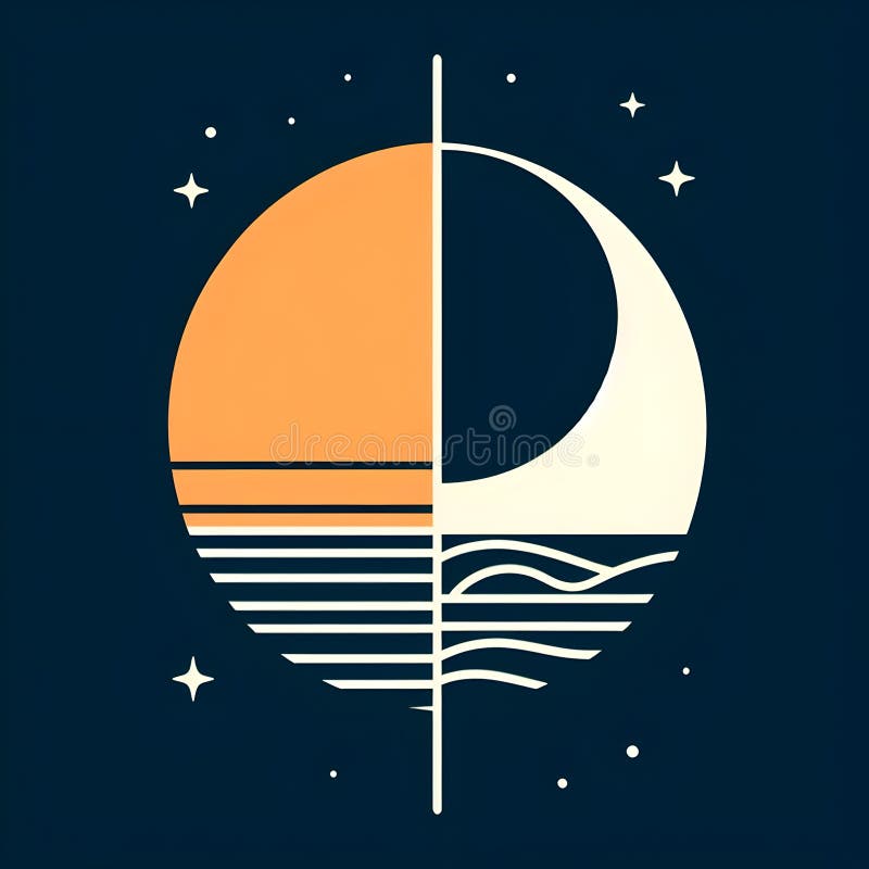 Illustration of a Day and Night , Half Moon and Half Sun Stock ...