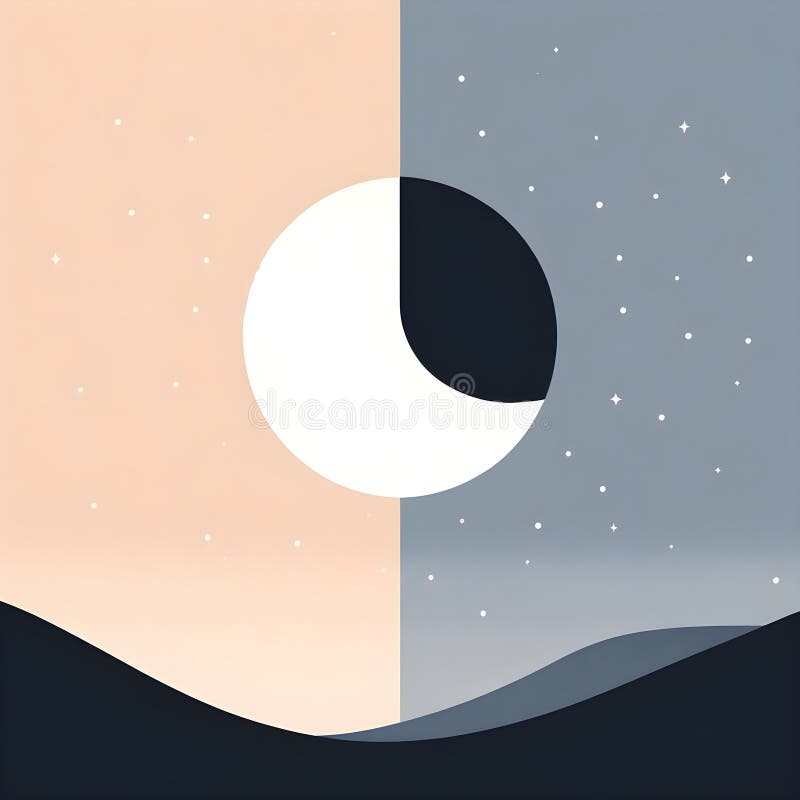 Illustration of a Day and Night , Half Moon and Half Sun Stock ...