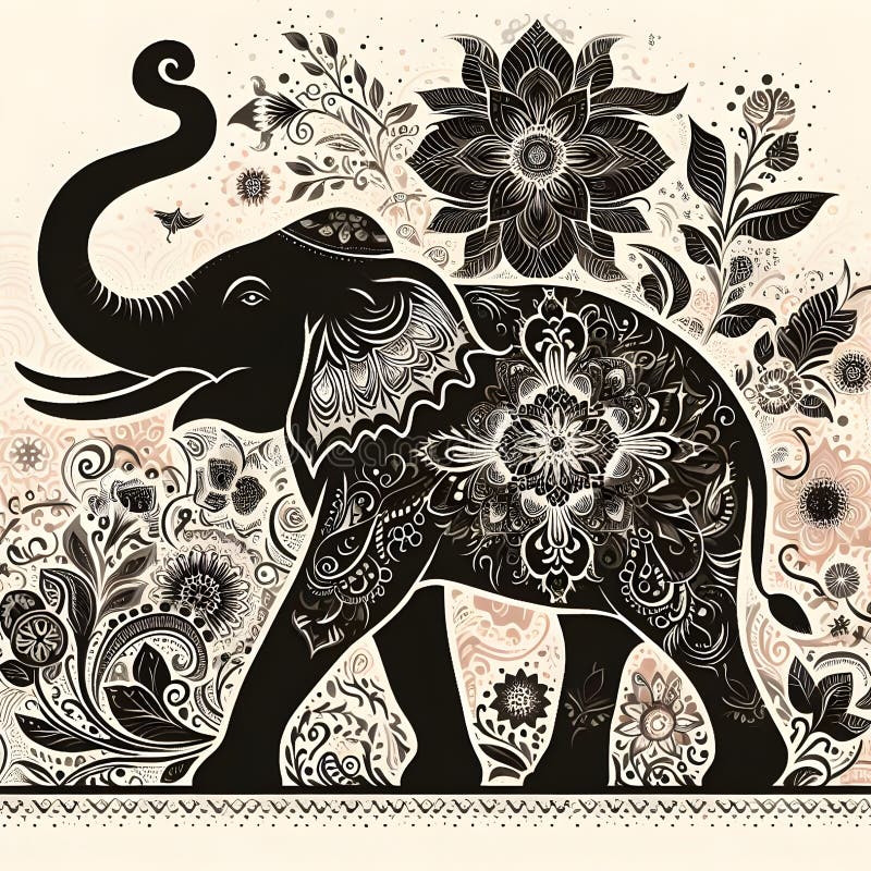 Decorated Elephant Chinese Artwork Stock Illustration - Illustration of ...