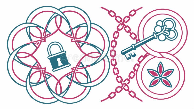 Illustration of Decorative Keys, Padlock, and Floral Elements Vector ...