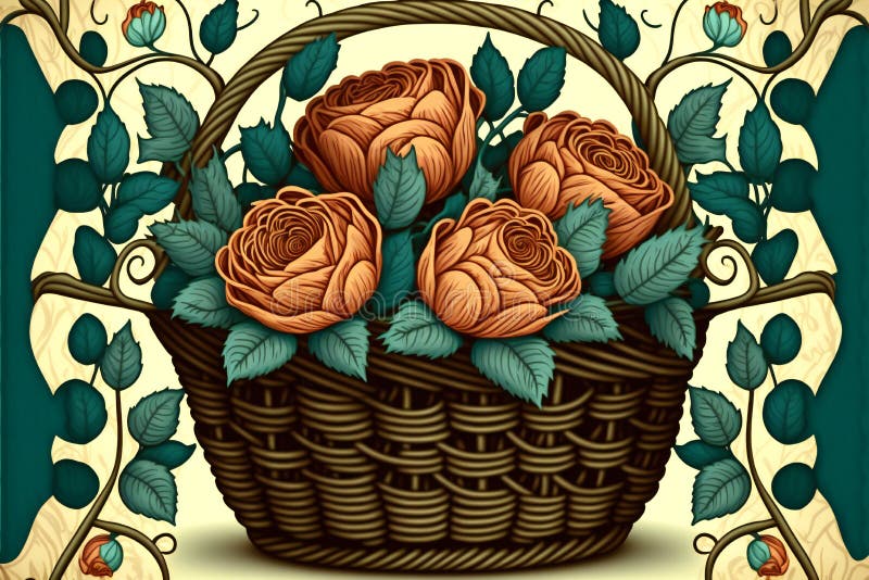 Decorative Vintage Roses, Digital Illustration Painting Artwork Stock ...