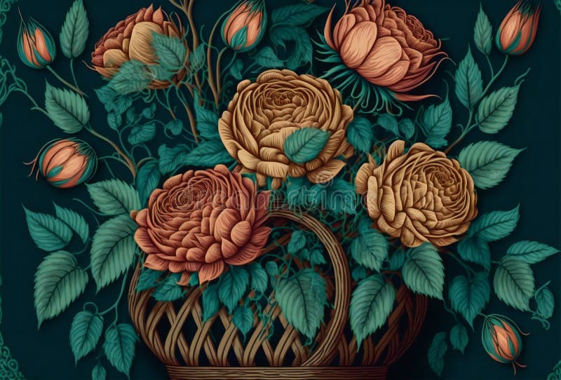 Decorative Vintage Roses, Digital Illustration Painting Stock ...