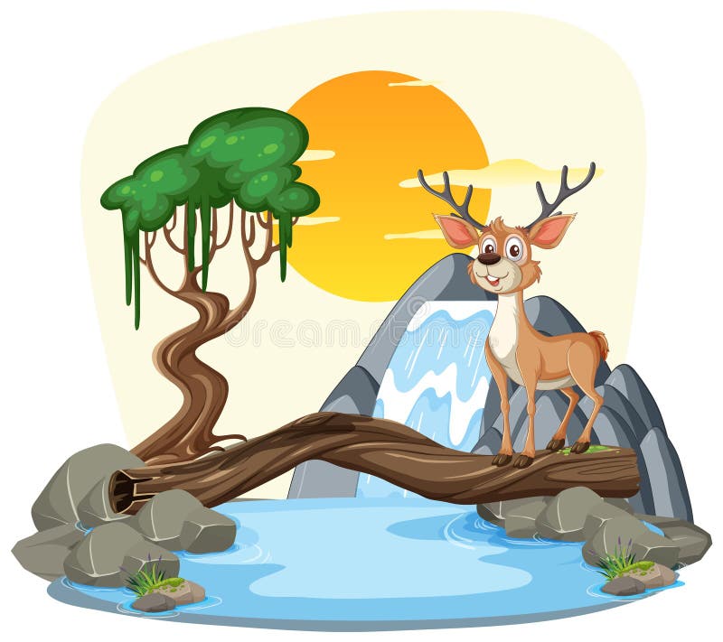 A Deer on a Bridge Over Water Stock Vector - Illustration of ...
