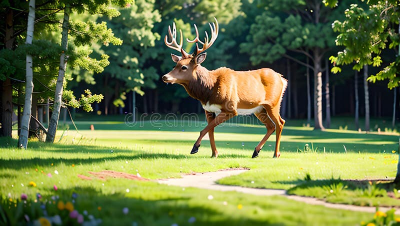 Illustration of Deer in Nature. Forest, Meadows, Sky Stock Illustration ...