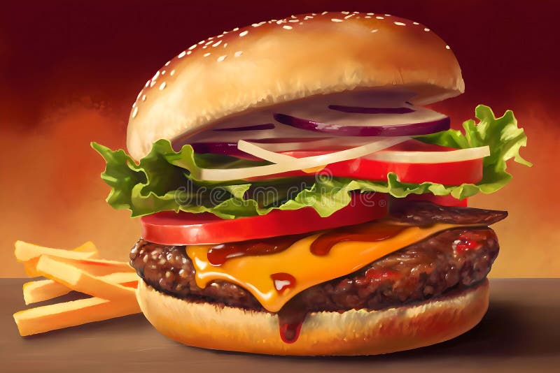 A Delicious Hamburger Generated by Ai Technology Stock Illustration ...
